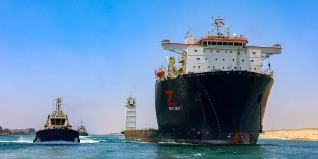 Ship damaged after losing control in Suez Canal and colliding with quay