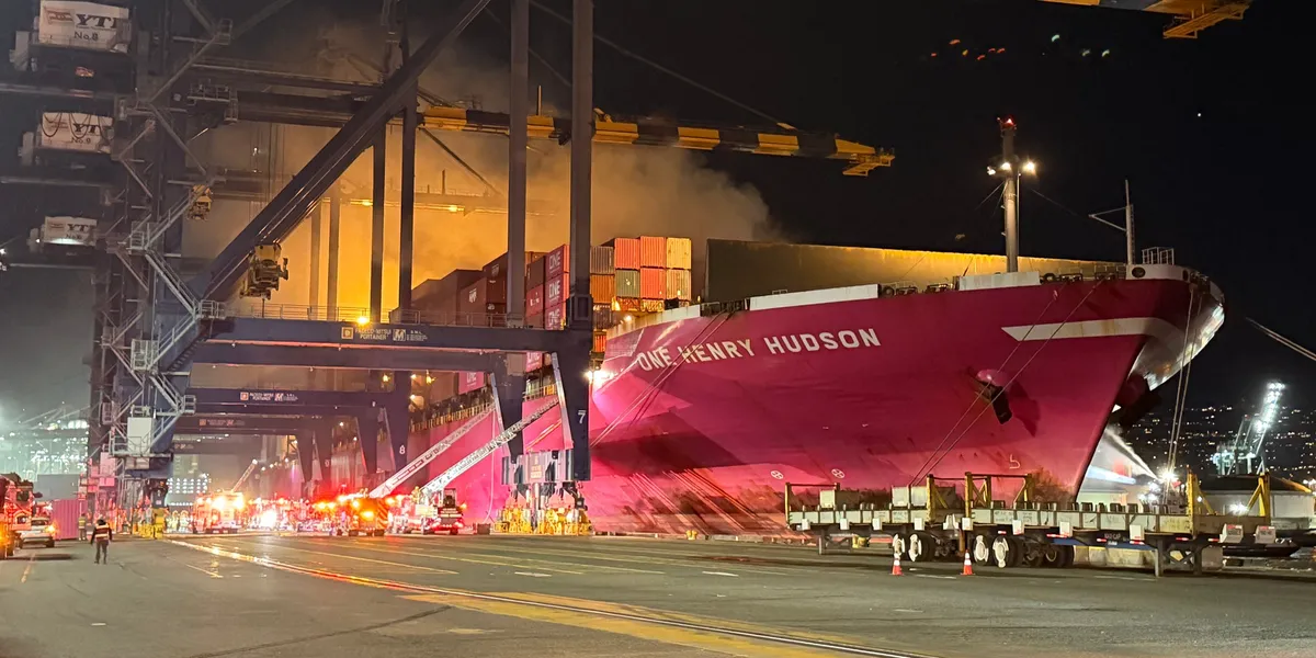 Fire still burning on ONE container ship near Port of Los Angeles