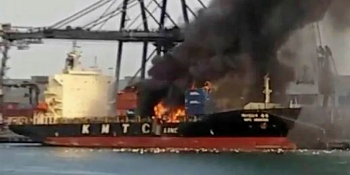 VIDEO: KMTC feeder rocked by explosion and fire